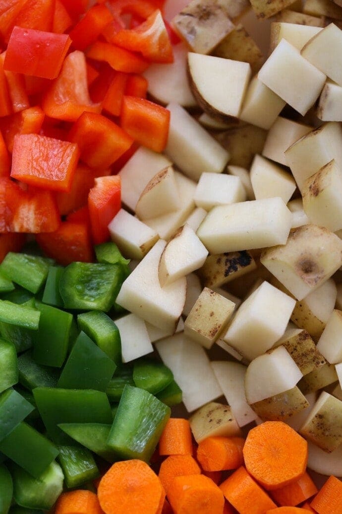 Roasted Veggie Hot Dog Hash - Lauren's Latest