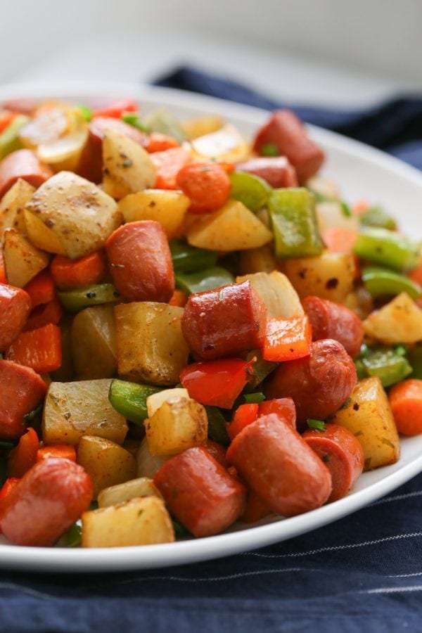 Roasted Veggie Hot Dog Hash - Lauren's Latest